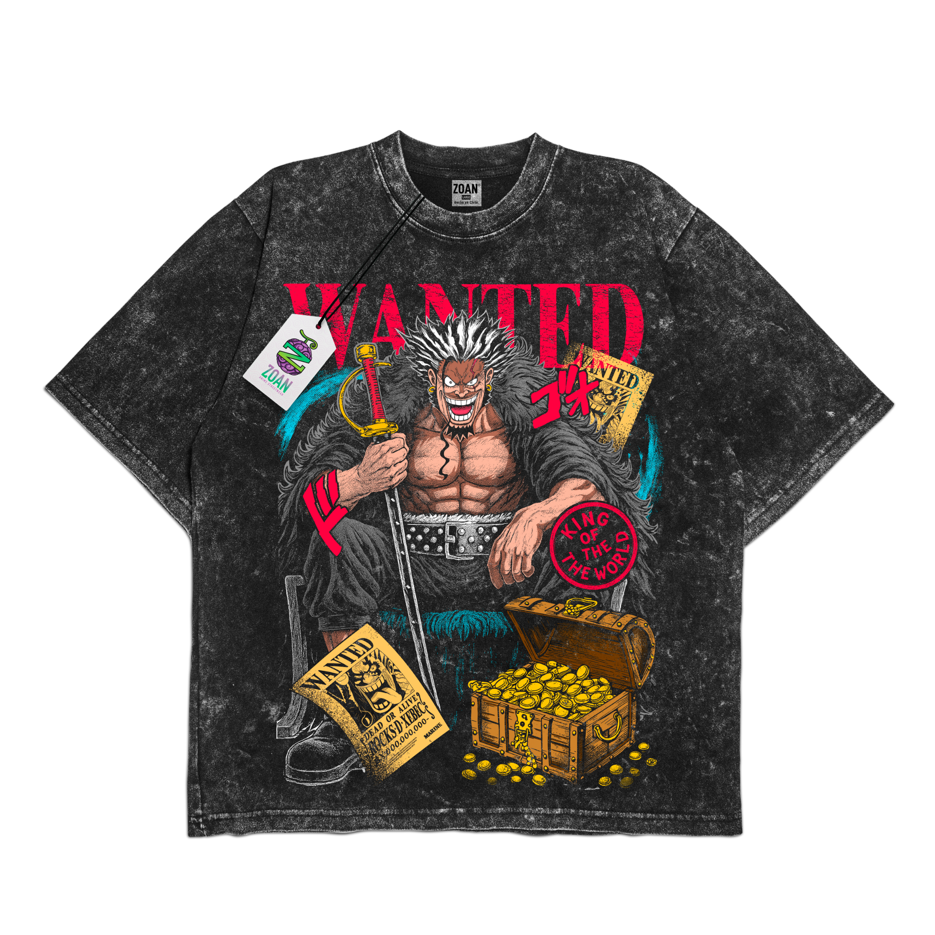 Polera Acid Wash Rocks D. Xebec: Captain Of Chaos - One Piece
